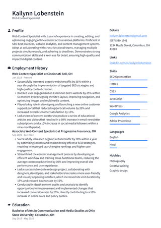 Pinterest Web Content Specialist Resume Examples | ResumeCat