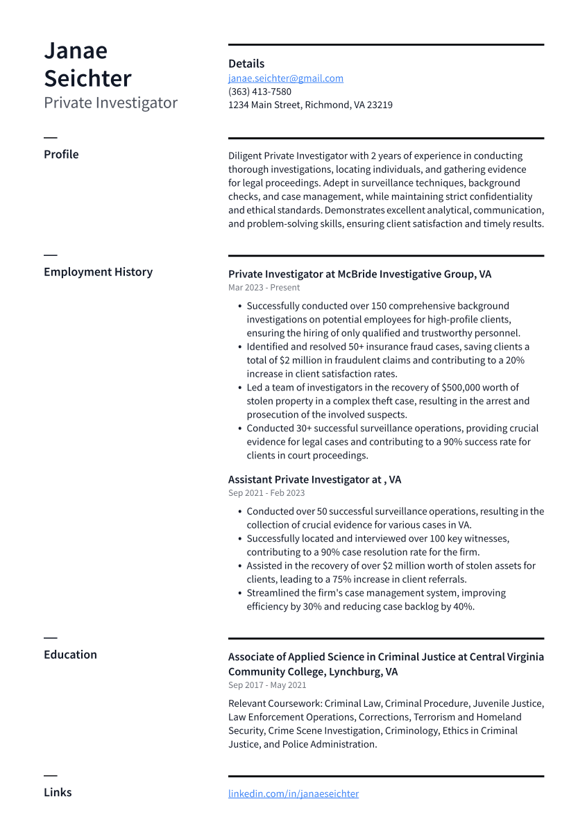 Private Investigator Resume Examples And Templates
