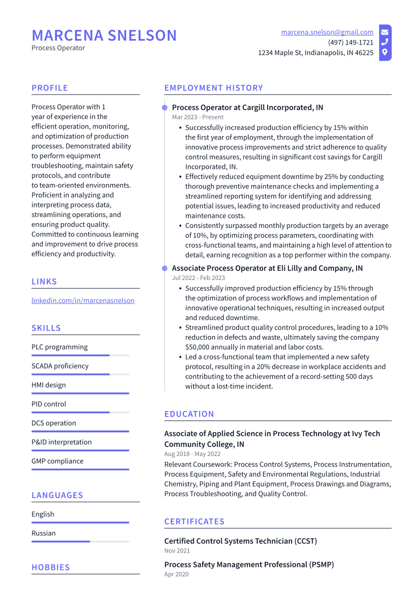 Top 16 Process Operator Resume Objective Examples