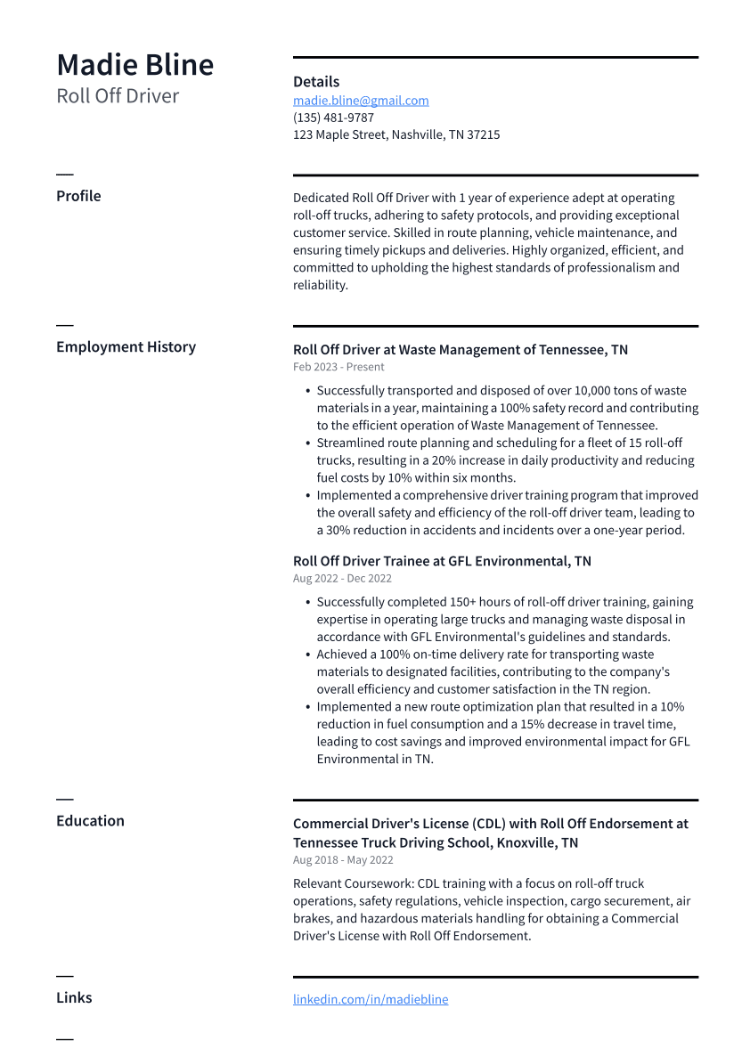 Top 18 Roll Off Driver Resume Objective Examples ResumeCat Top 18 Roll Off Driver Resume Objective Examples ResumeCat