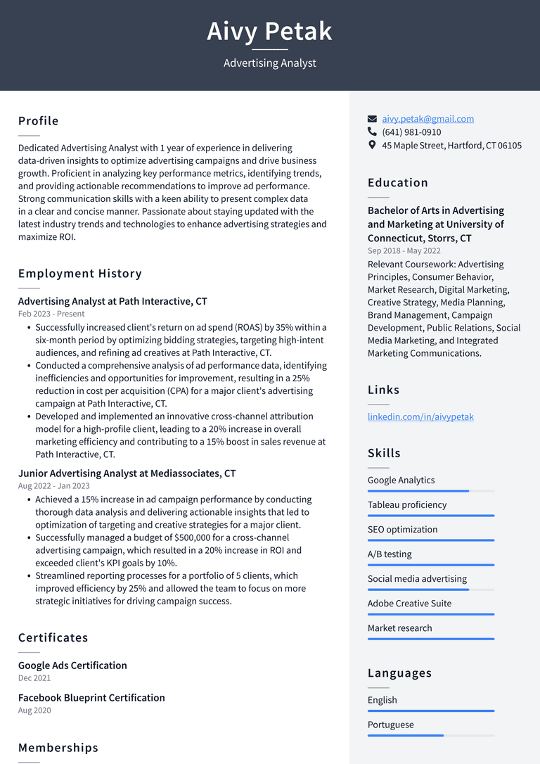 Snapchat Advertising Analyst Resume Examples | ResumeCat