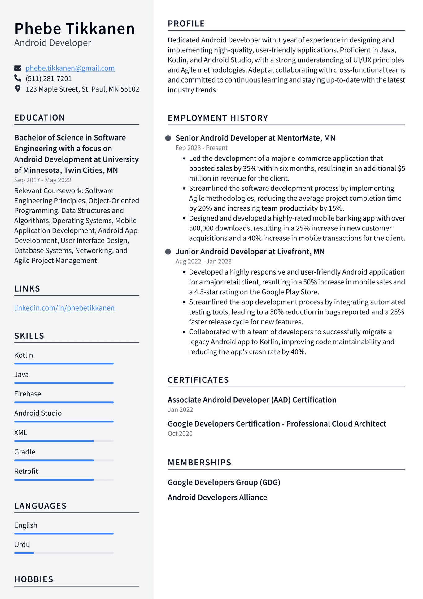 Snapchat Android Developer Resume Examples | ResumeCat