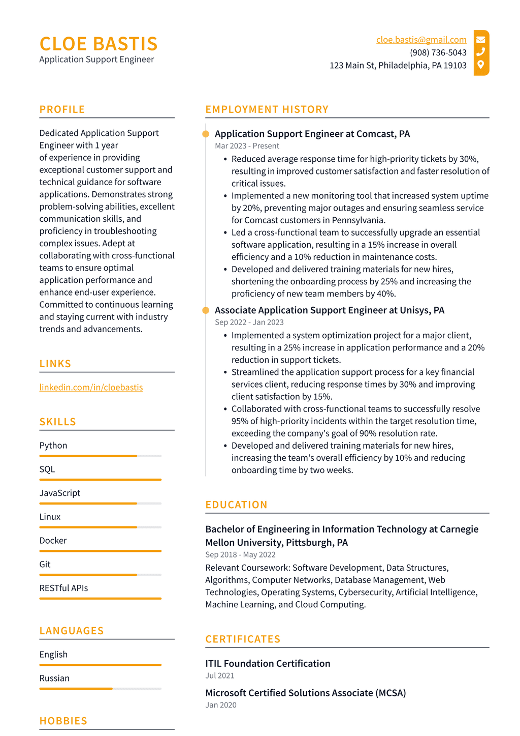 Snapchat Application Support Engineer Resume Examples