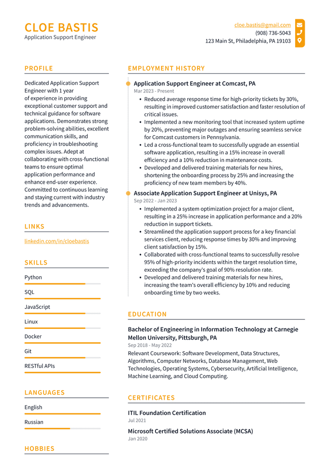 Snapchat Application Support Engineer Resume Examples