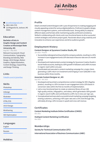 Snapchat Content Designer Resume Examples | ResumeCat