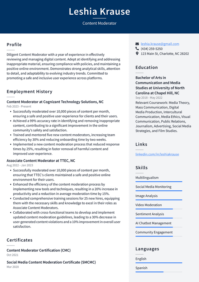Snapchat Content Moderator Resume Examples ResumeCat