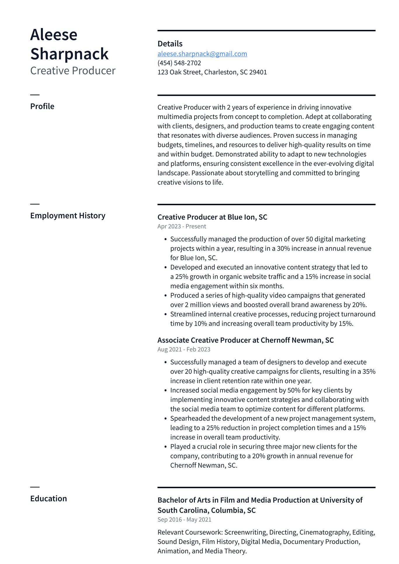 Snapchat Creative Producer Resume Examples | ResumeCat