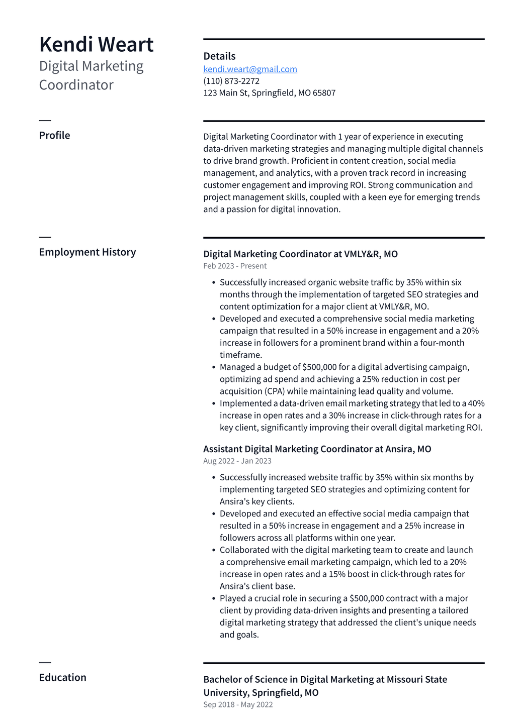 Snapchat Digital Marketing Coordinator Resume Examples