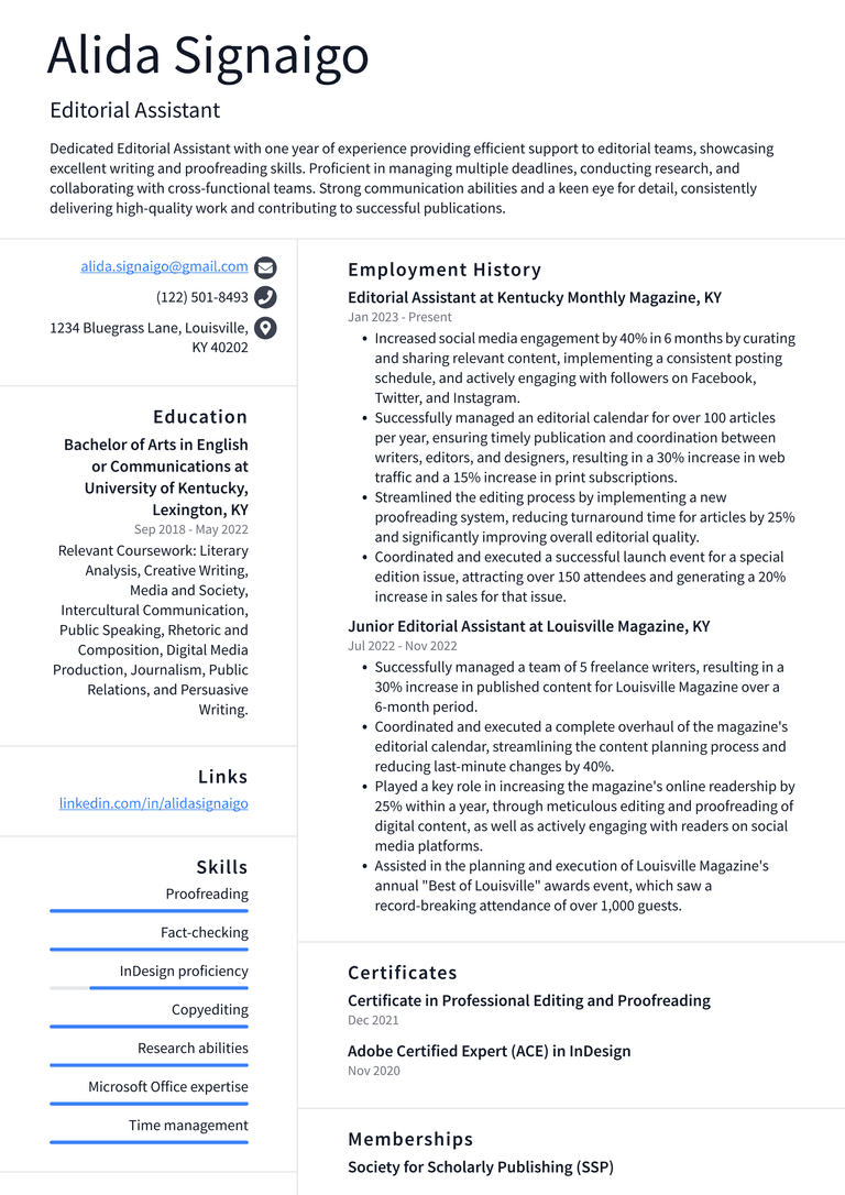 Snapchat Editorial Assistant Resume Examples | ResumeCat