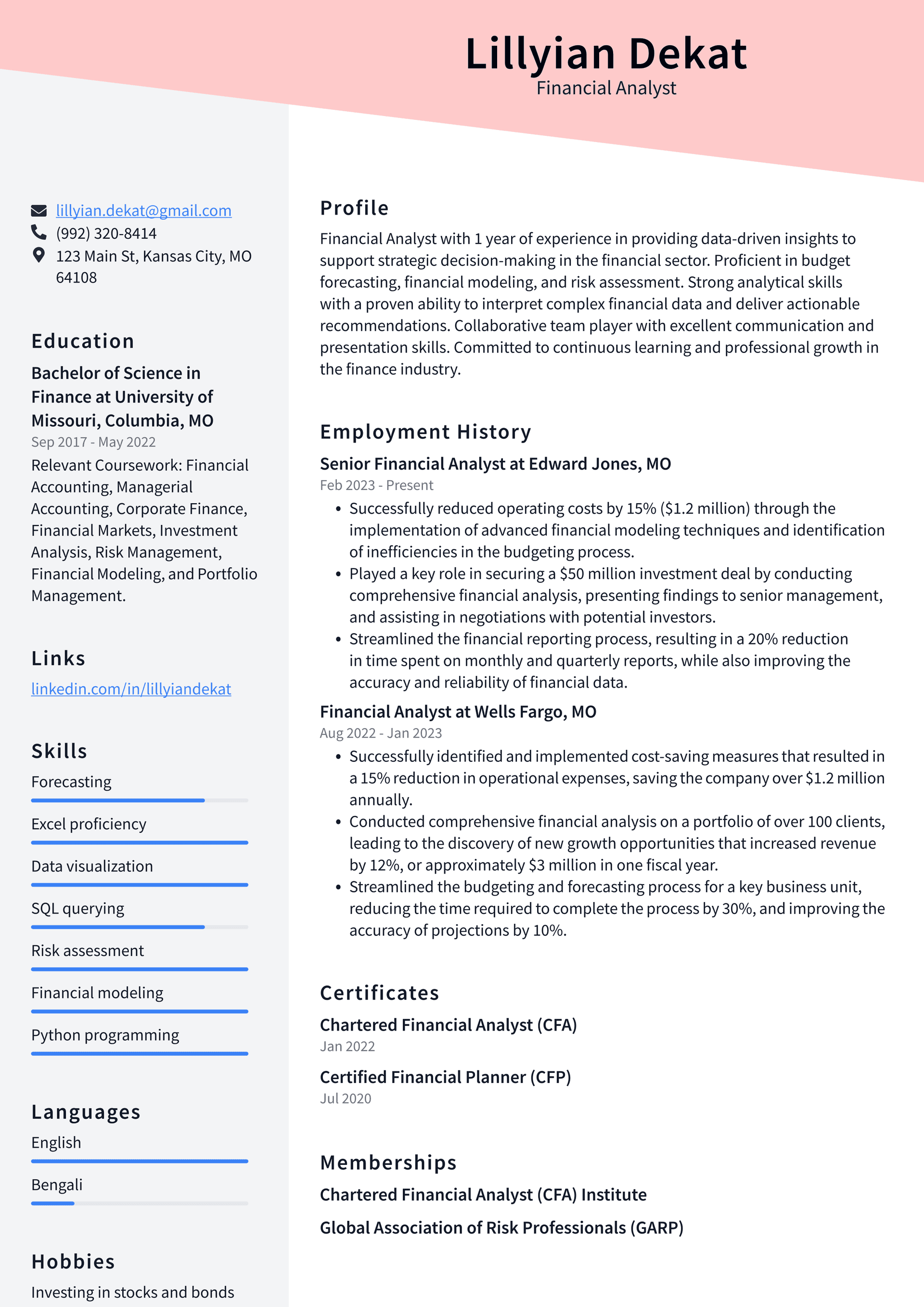 Snapchat Financial Analyst Resume Examples | ResumeCat