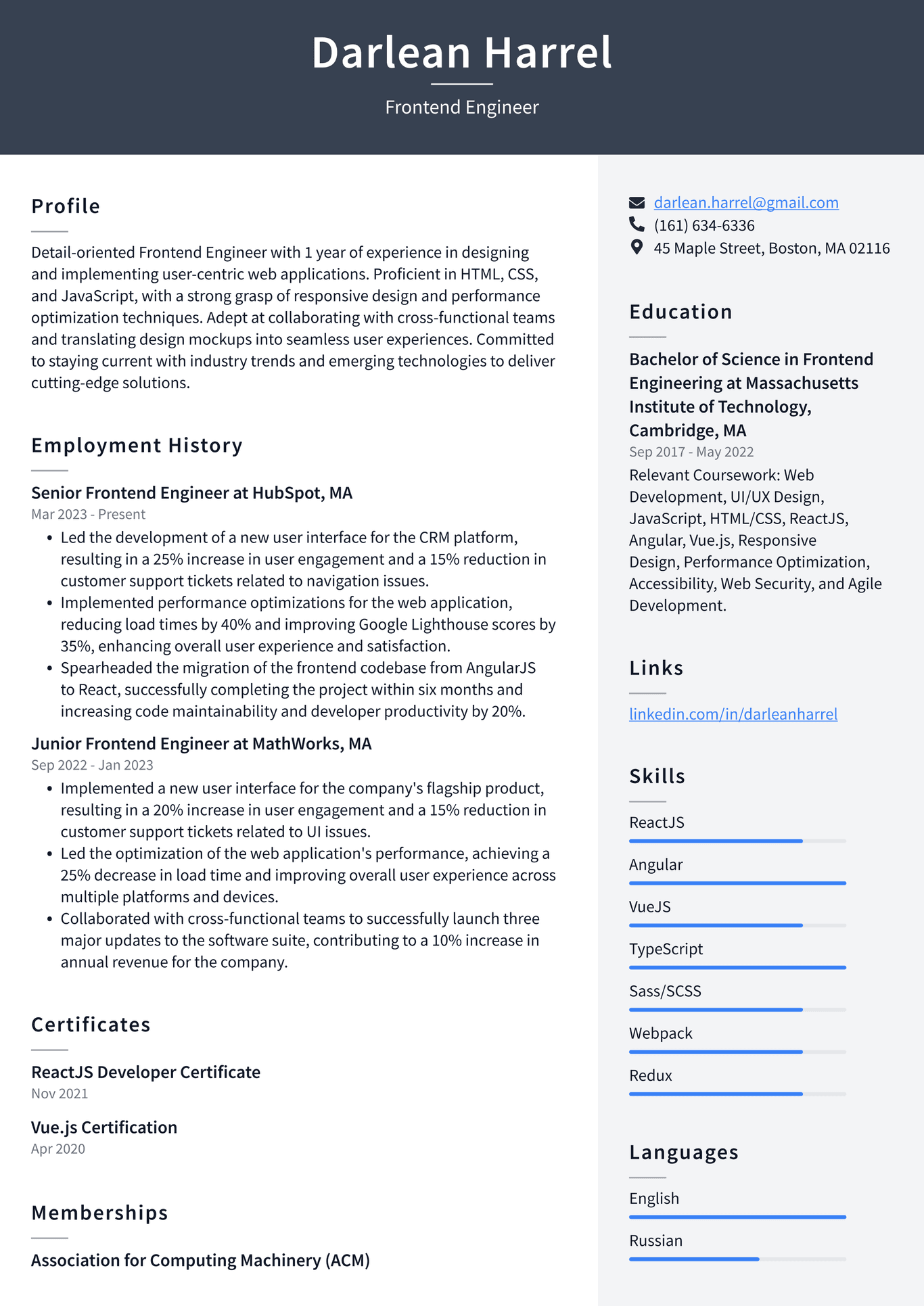 Snapchat Frontend Engineer Resume Examples | ResumeCat