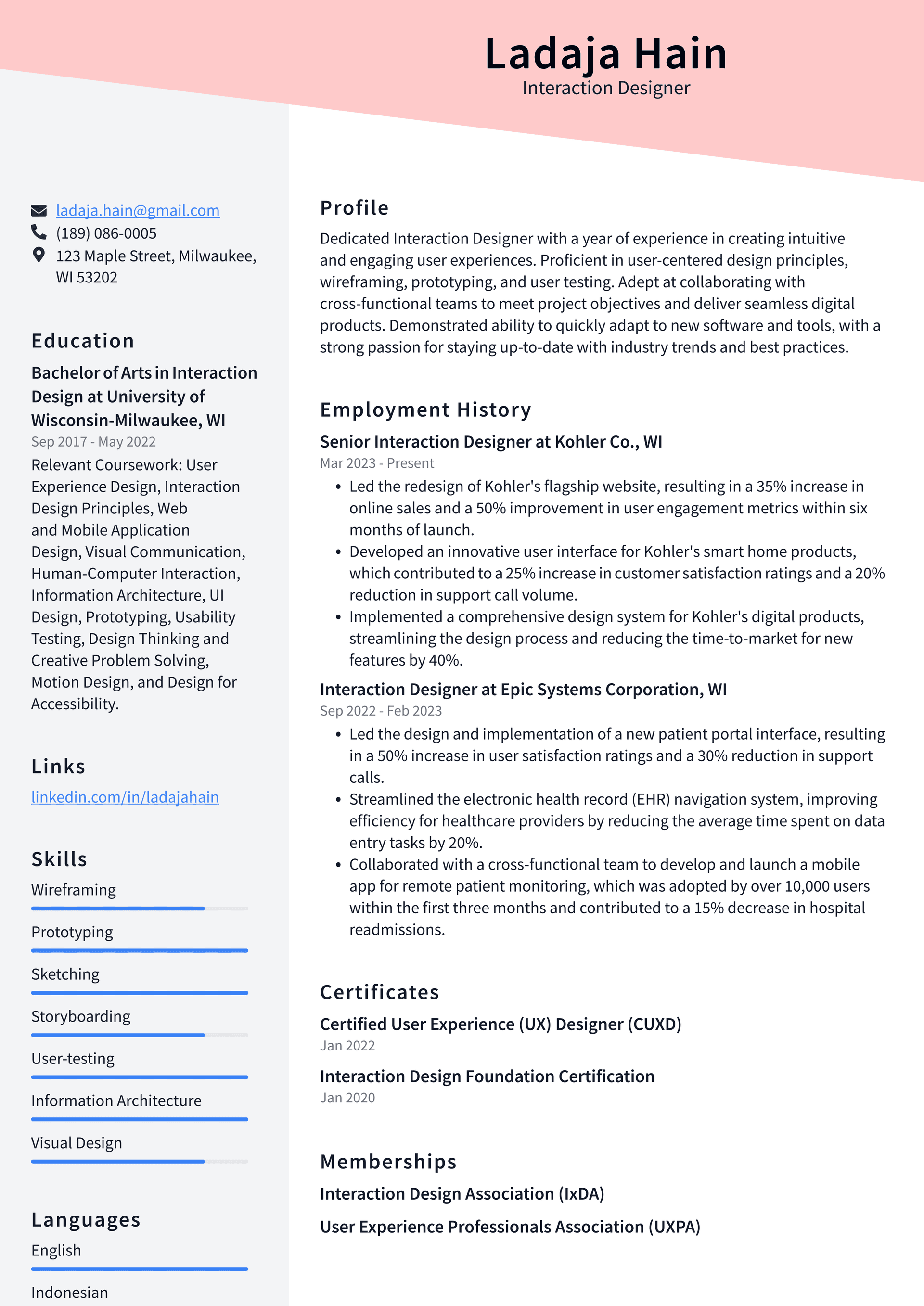 Snapchat Interaction Designer Resume Examples | ResumeCat