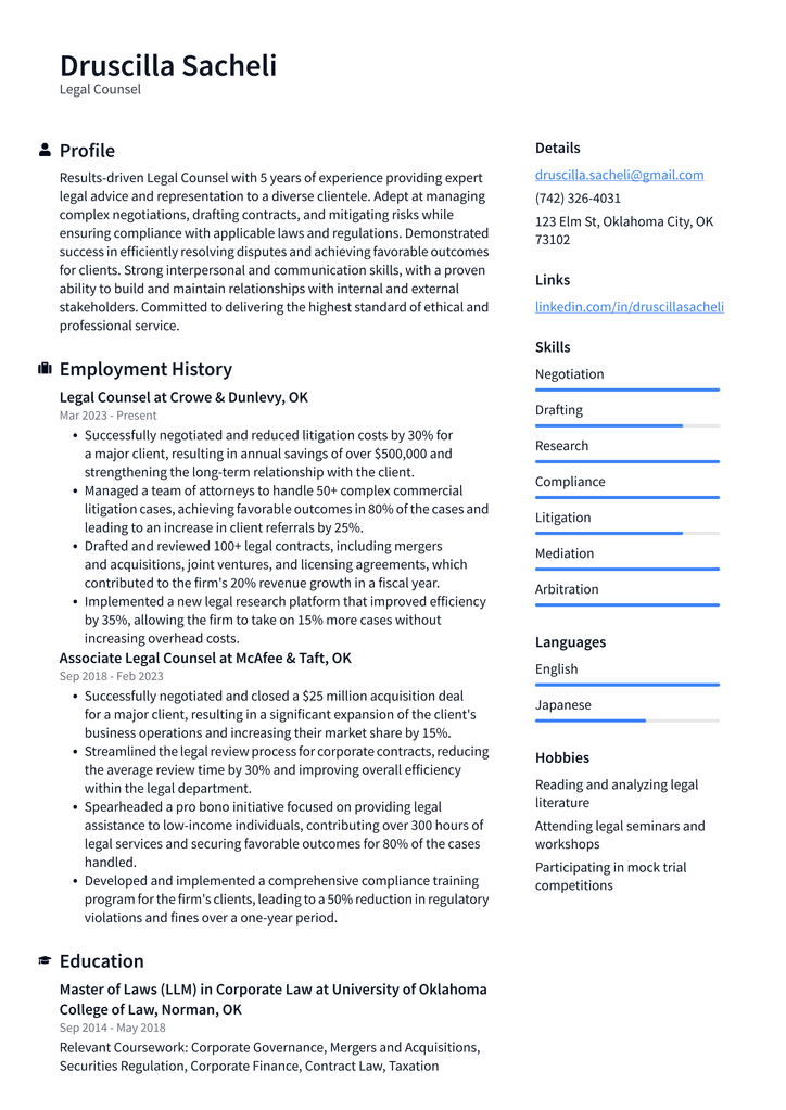 Snapchat Legal Counsel Resume Examples | ResumeCat