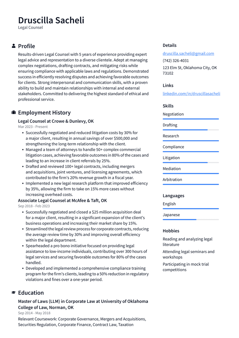 Snapchat Legal Counsel Resume Examples | ResumeCat