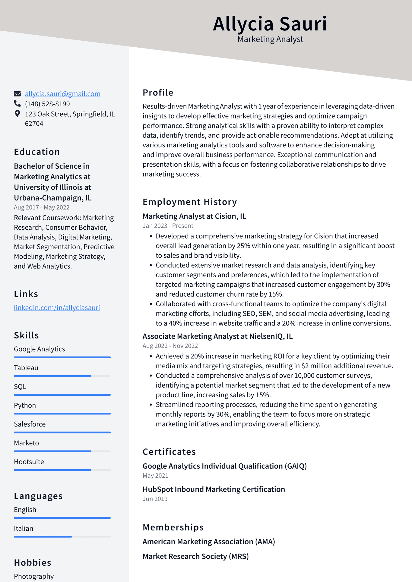 Snapchat Marketing Analyst Resume Examples | ResumeCat