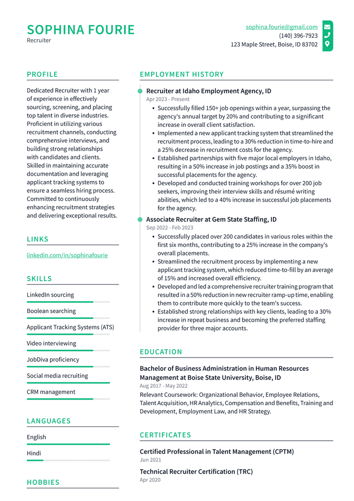 Snapchat Recruiter Resume Examples | ResumeCat