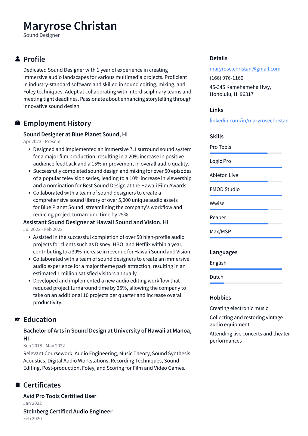 Snapchat Sound Designer Resume Examples | ResumeCat