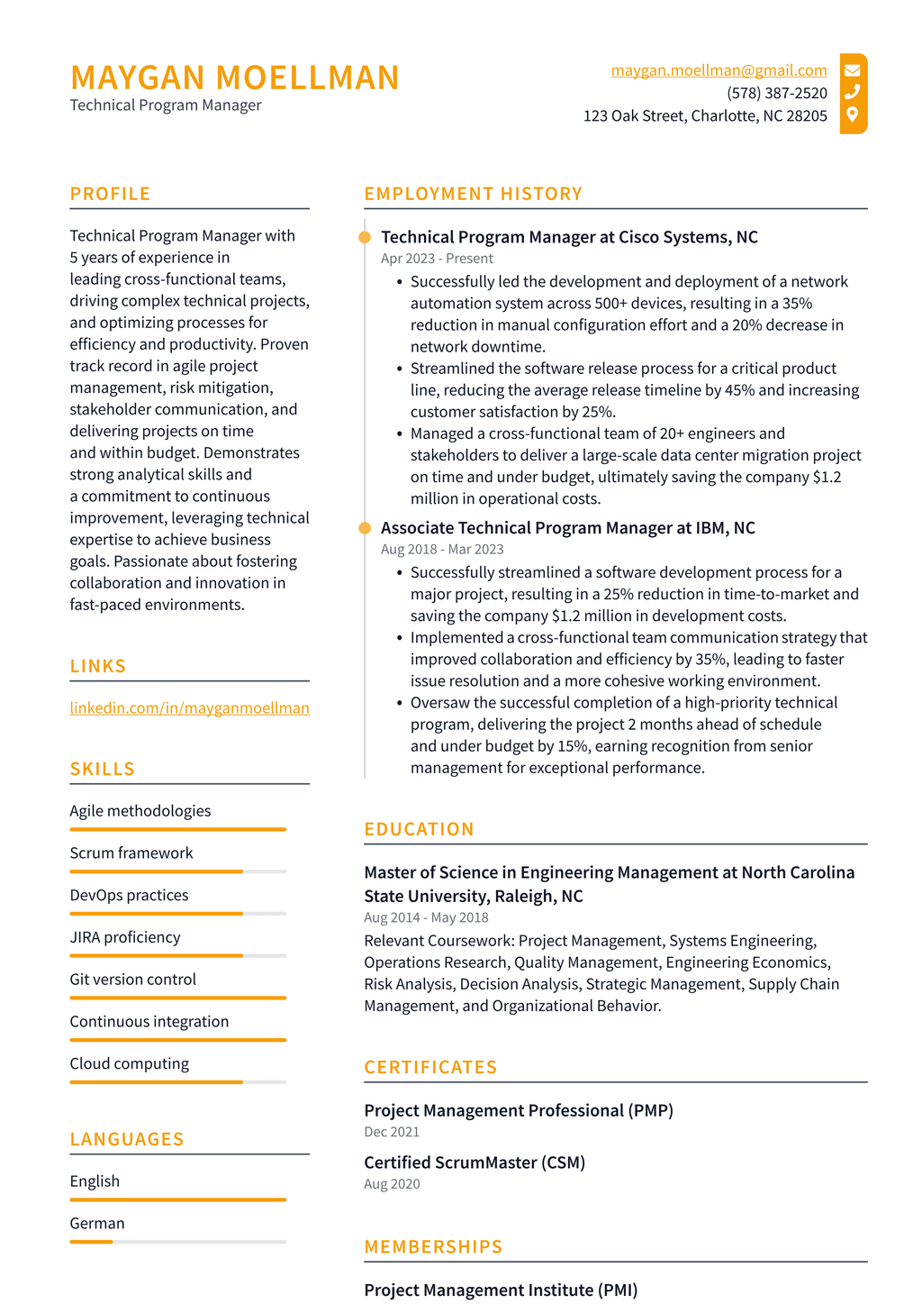 Snapchat Technical Program Manager Resume Examples