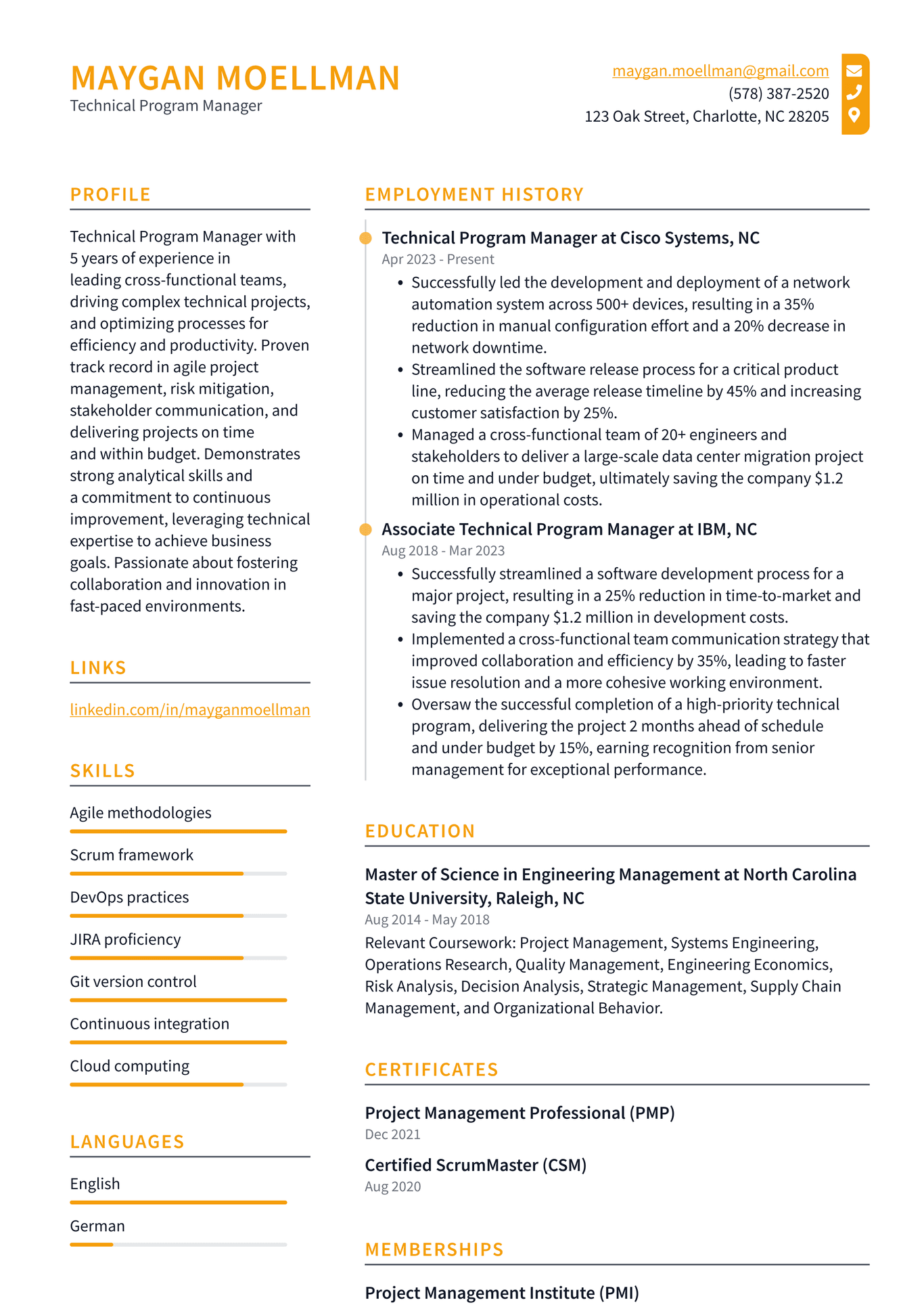 Snapchat Technical Program Manager Resume Examples