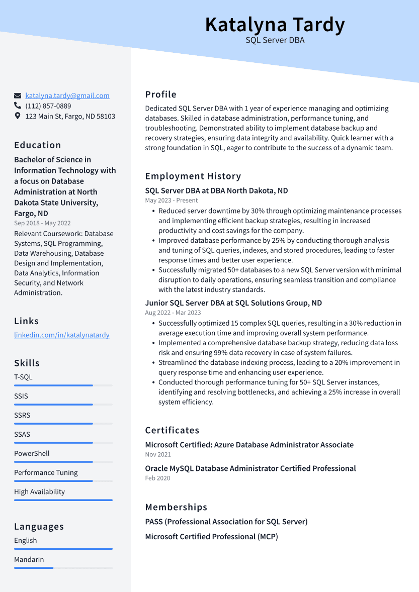 Top 17 SQL Server DBA Resume Objective Examples ResumeCat