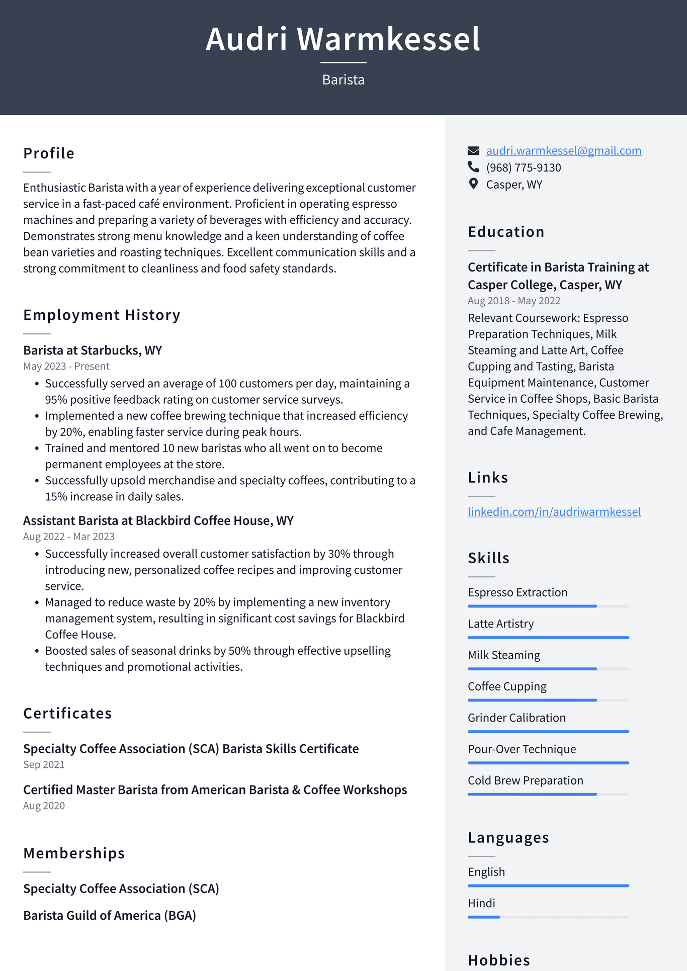 Starbucks Barista Resume Examples | ResumeCat Starbucks Barista Resume Examples | ResumeCat