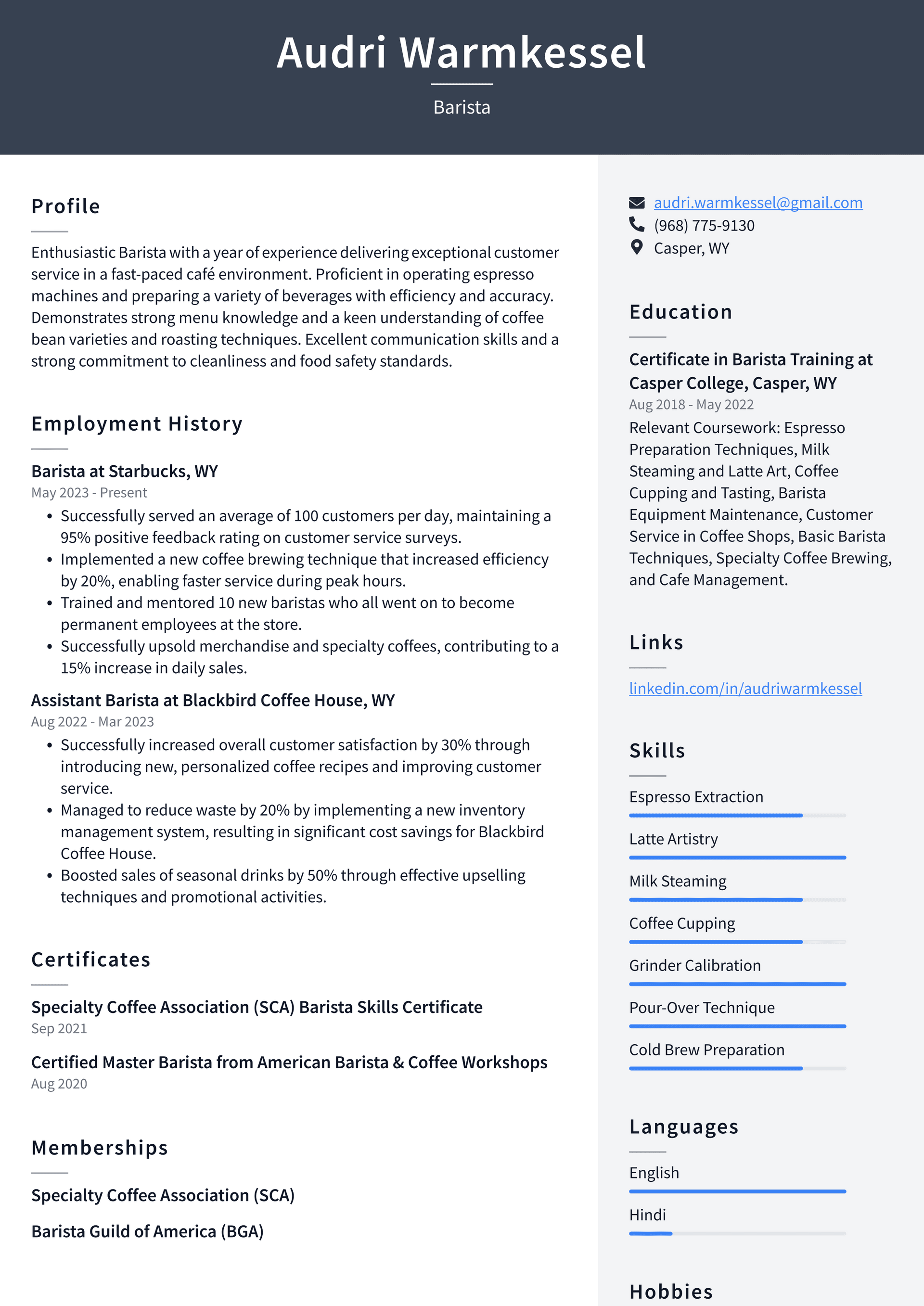 Starbucks Barista Resume Examples | ResumeCat