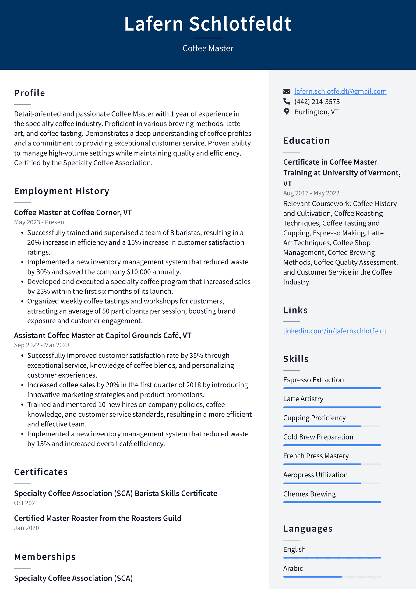 Starbucks Coffee Master Resume Examples | ResumeCat