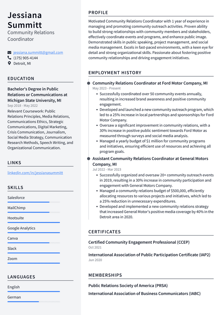 Starbucks Community Relations Coordinator Resume Examples