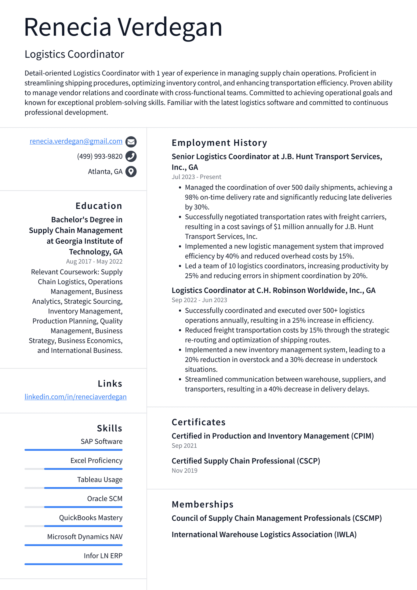 Starbucks Logistics Coordinator Resume Examples | ResumeCat