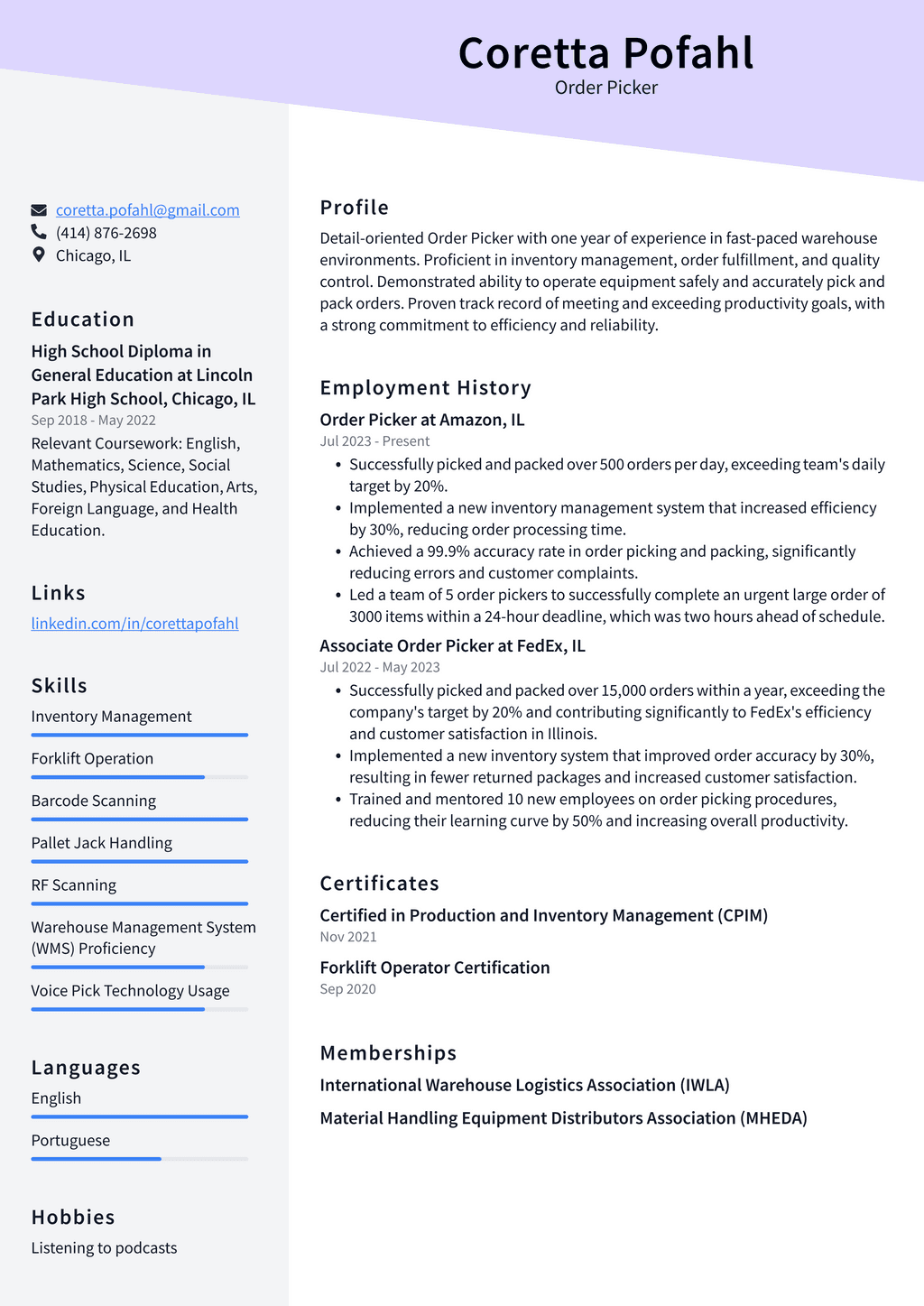 Starbucks Order Picker Resume Examples | ResumeCat