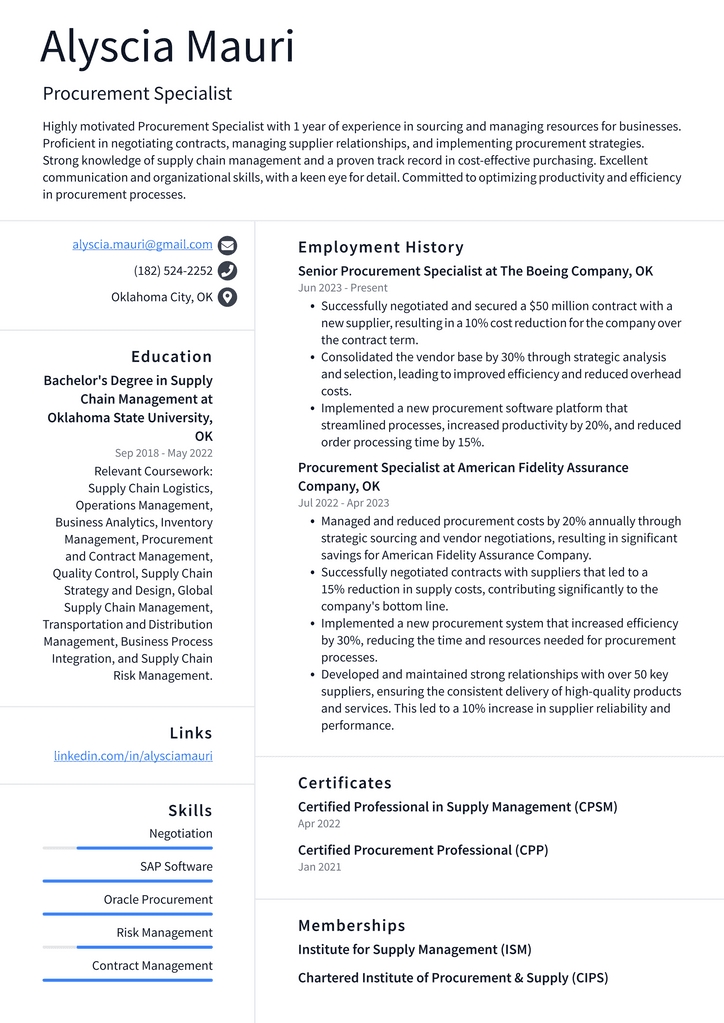 Starbucks Procurement Specialist Resume Examples | ResumeCat