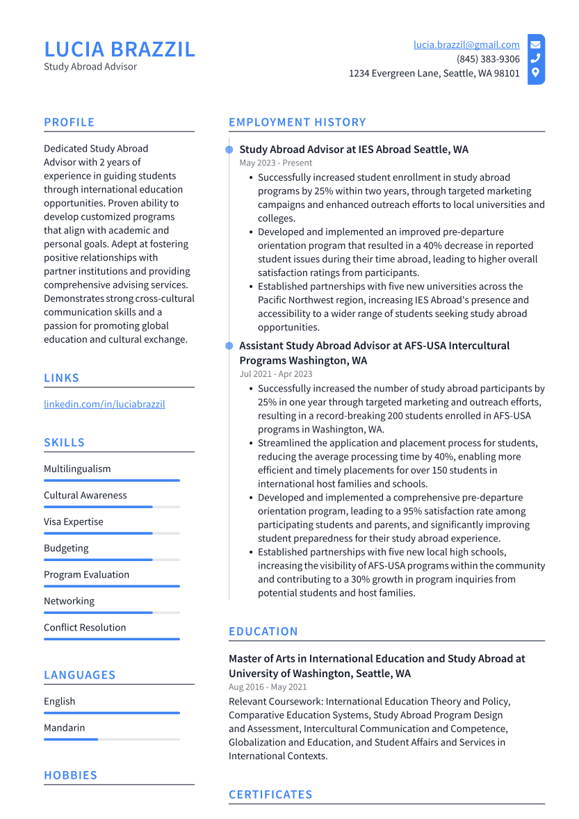 Top 16 Study Abroad Advisor Resume Objective Examples