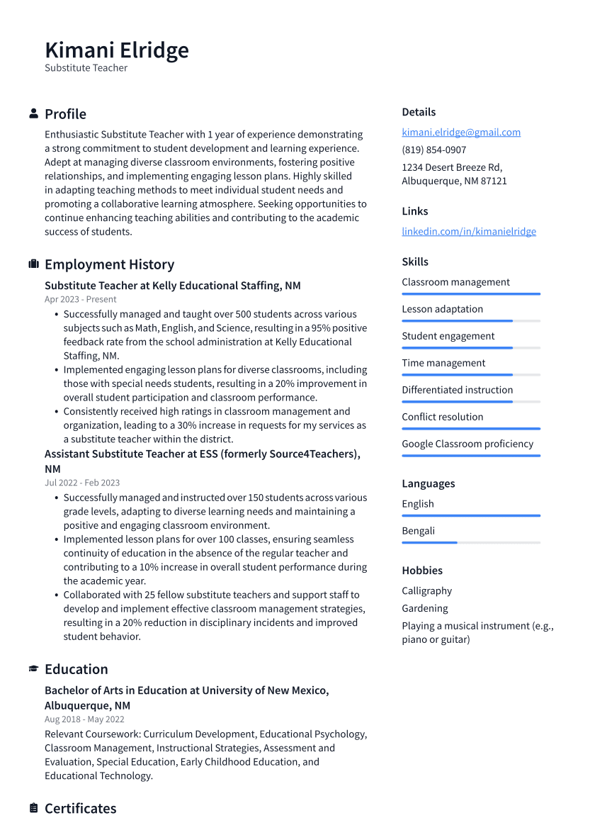 Top 16 Substitute Teacher Resume Objective Examples