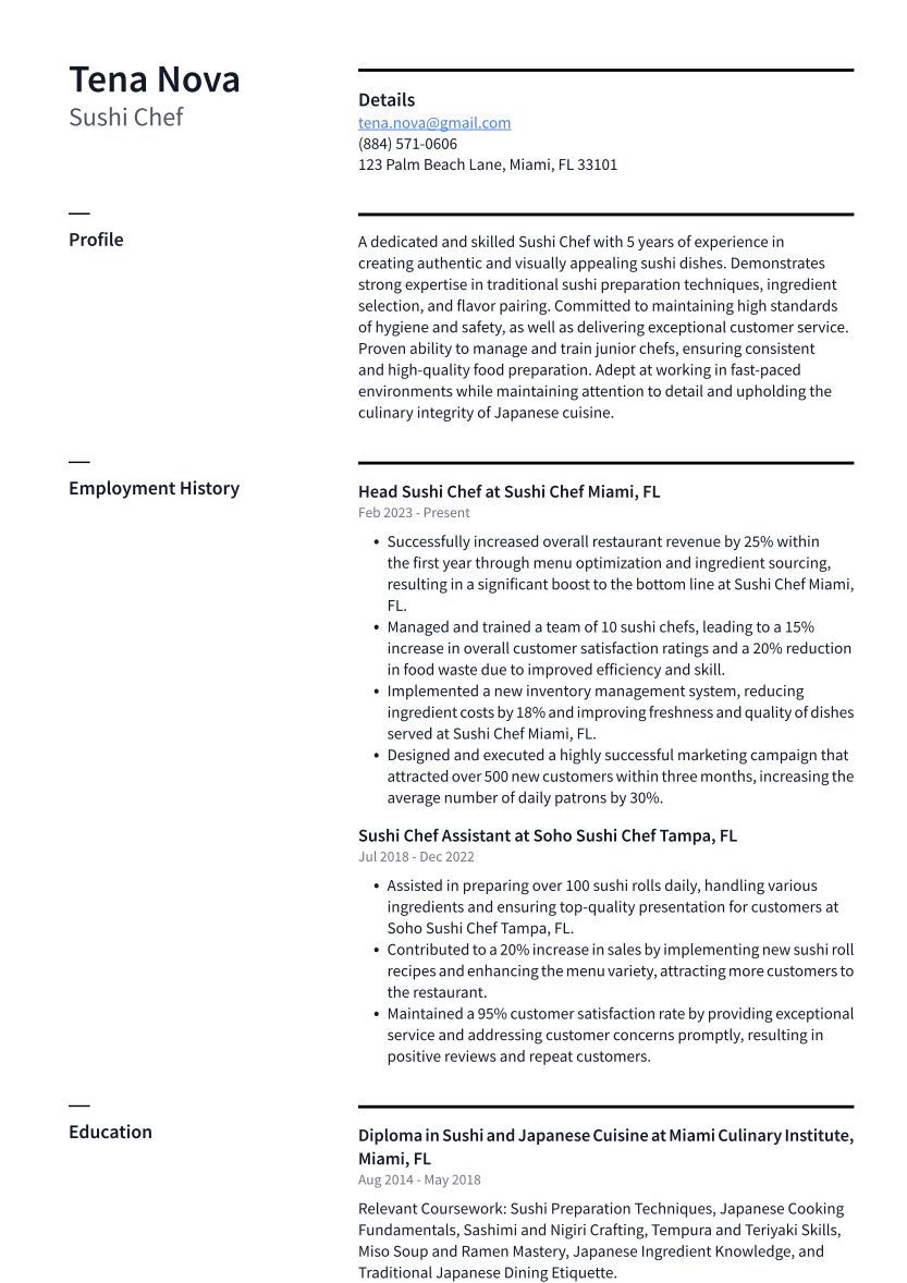 Top 17 Sushi Chef Resume Objective Examples ResumeCat