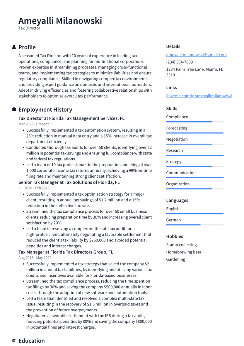 Top 18 Tax Director Resume Objective Examples ResumeCat