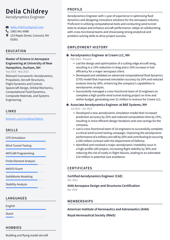 Tesla Aerodynamics Engineer Resume Examples | ResumeCat