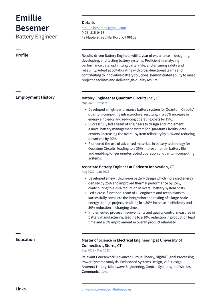 Tesla Battery Engineer Resume Examples | ResumeCat