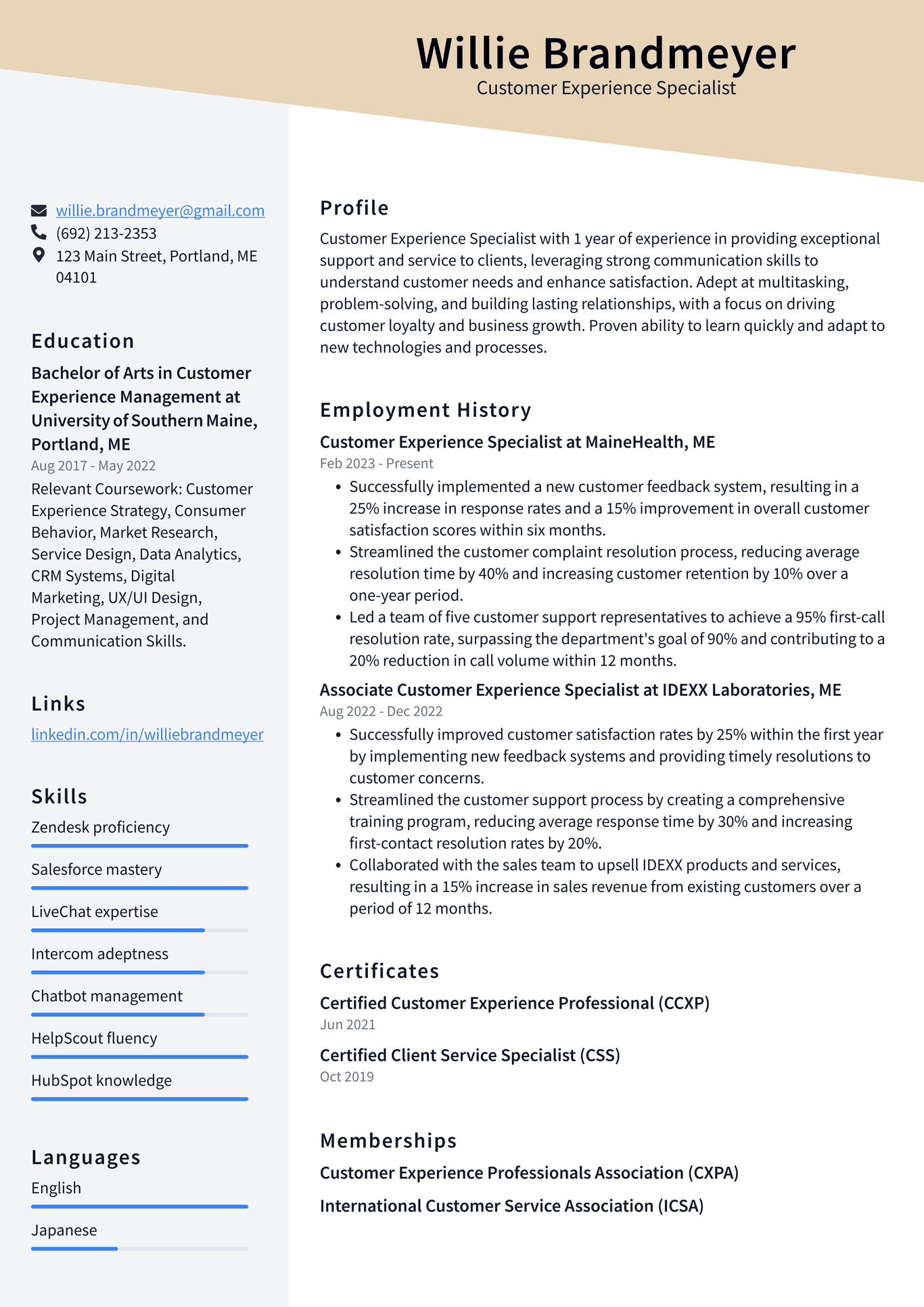 Tesla Customer Experience Specialist Resume Examples