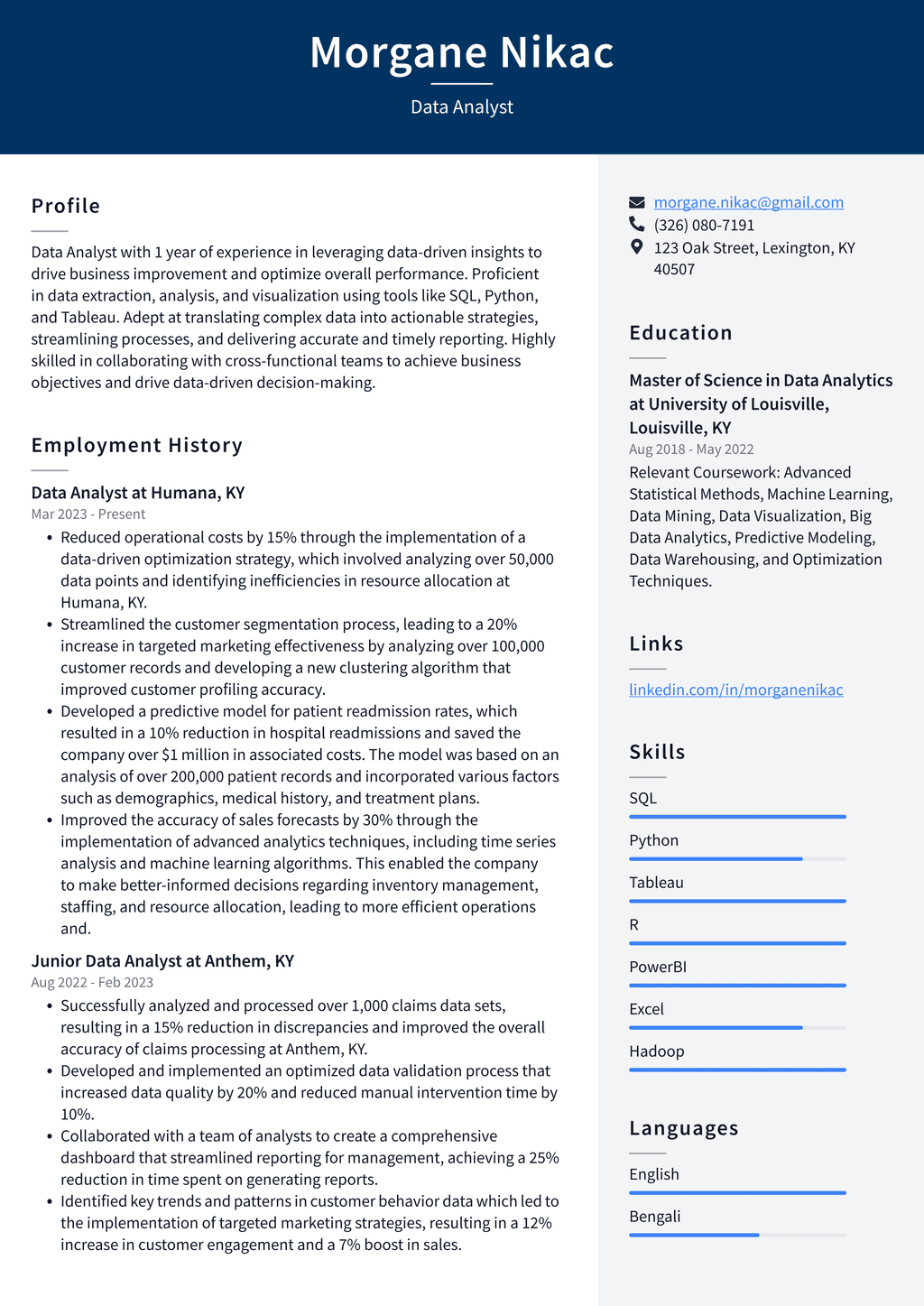 Tesla Data Analyst Resume Examples | ResumeCat