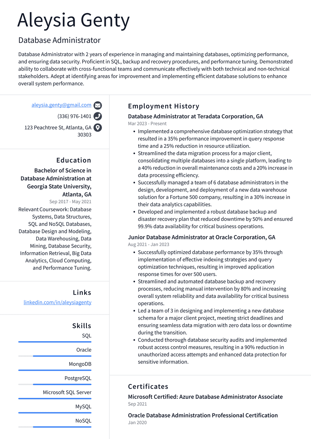 Tesla Database Administrator Resume Examples | ResumeCat