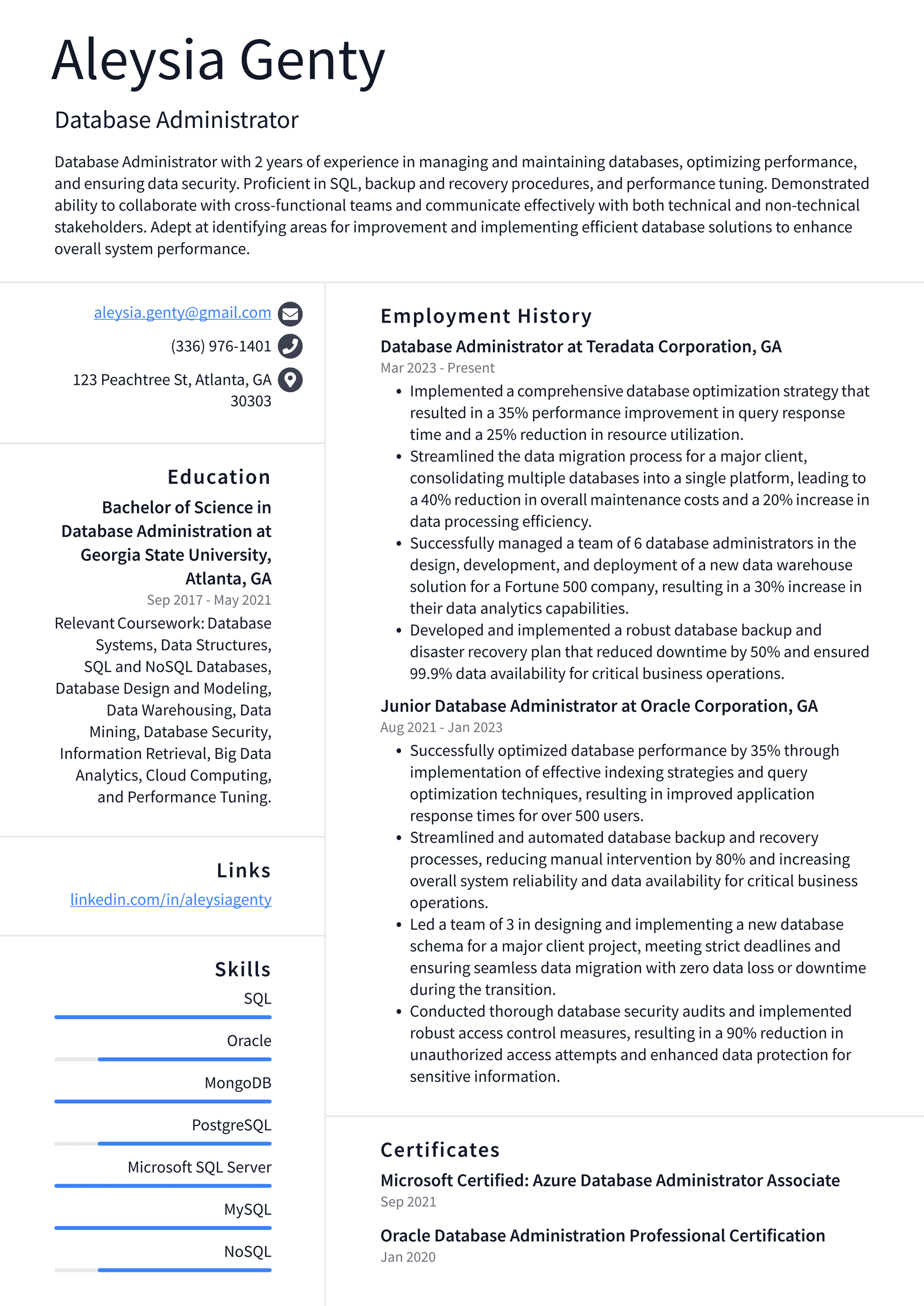 Tesla Database Administrator Resume Examples | ResumeCat