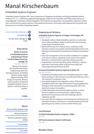Tesla Embedded Systems Engineer Resume Examples | ResumeCat