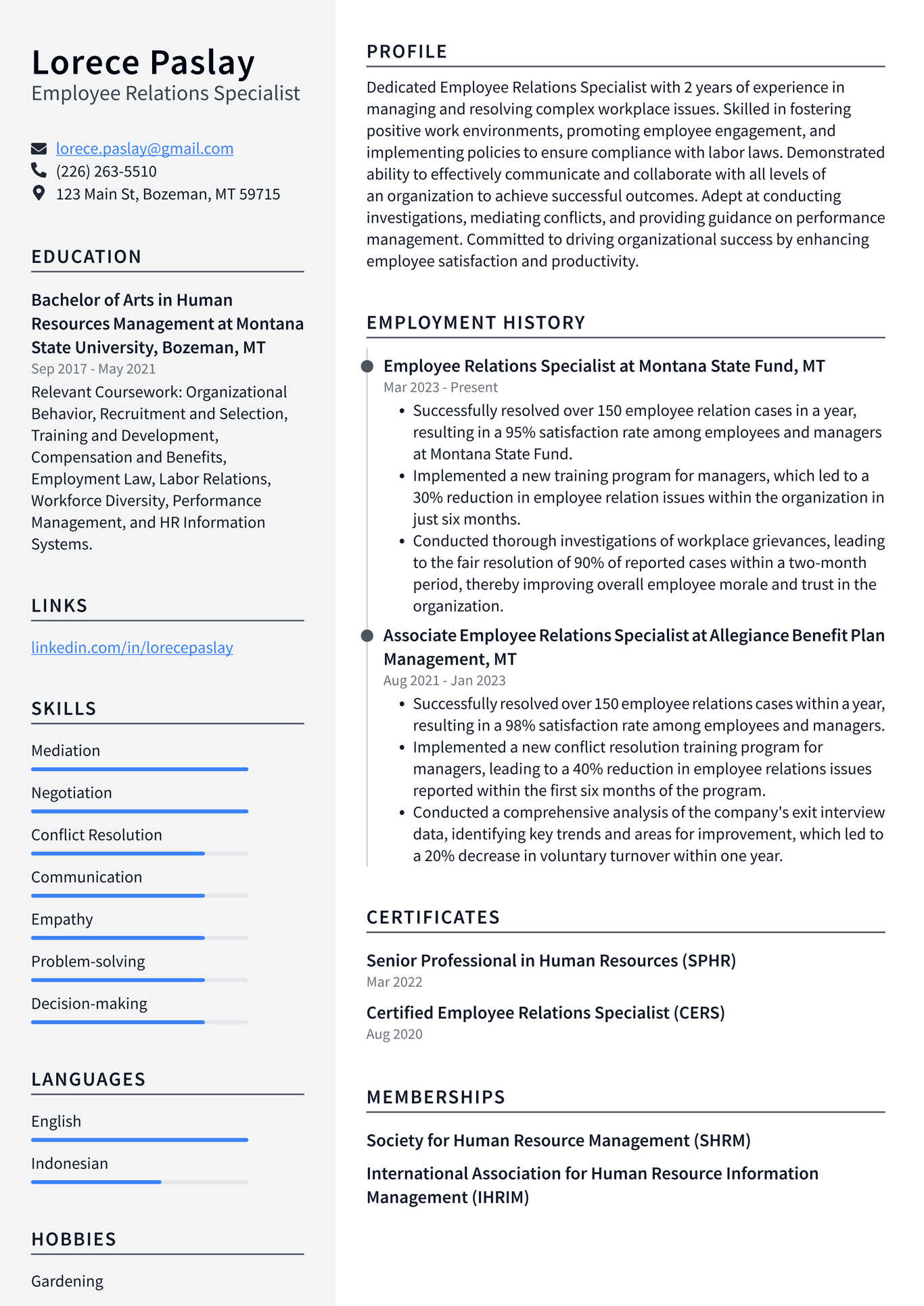 Tesla Employee Relations Specialist Resume Examples
