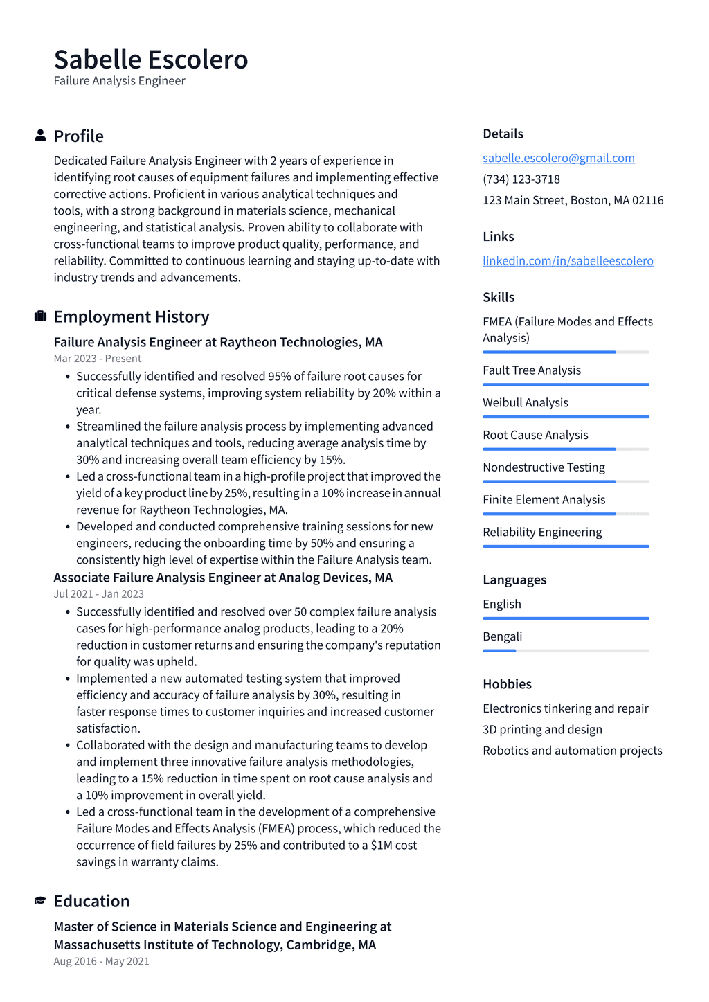 Tesla Failure Analysis Engineer Resume Examples | ResumeCat