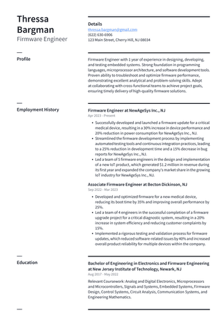 Tesla Firmware Engineer Resume Examples | ResumeCat