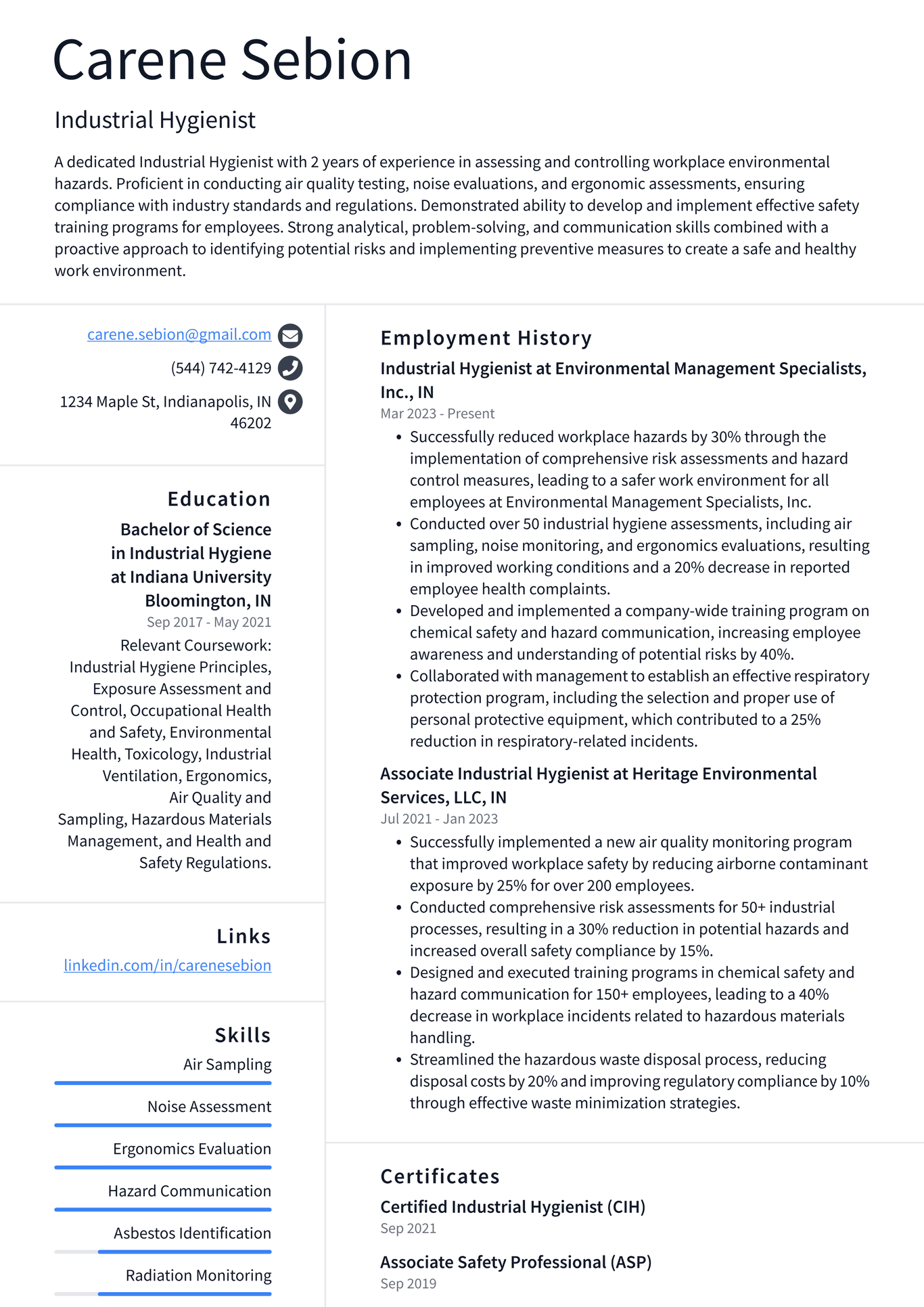 Tesla Industrial Hygienist Resume Examples | ResumeCat