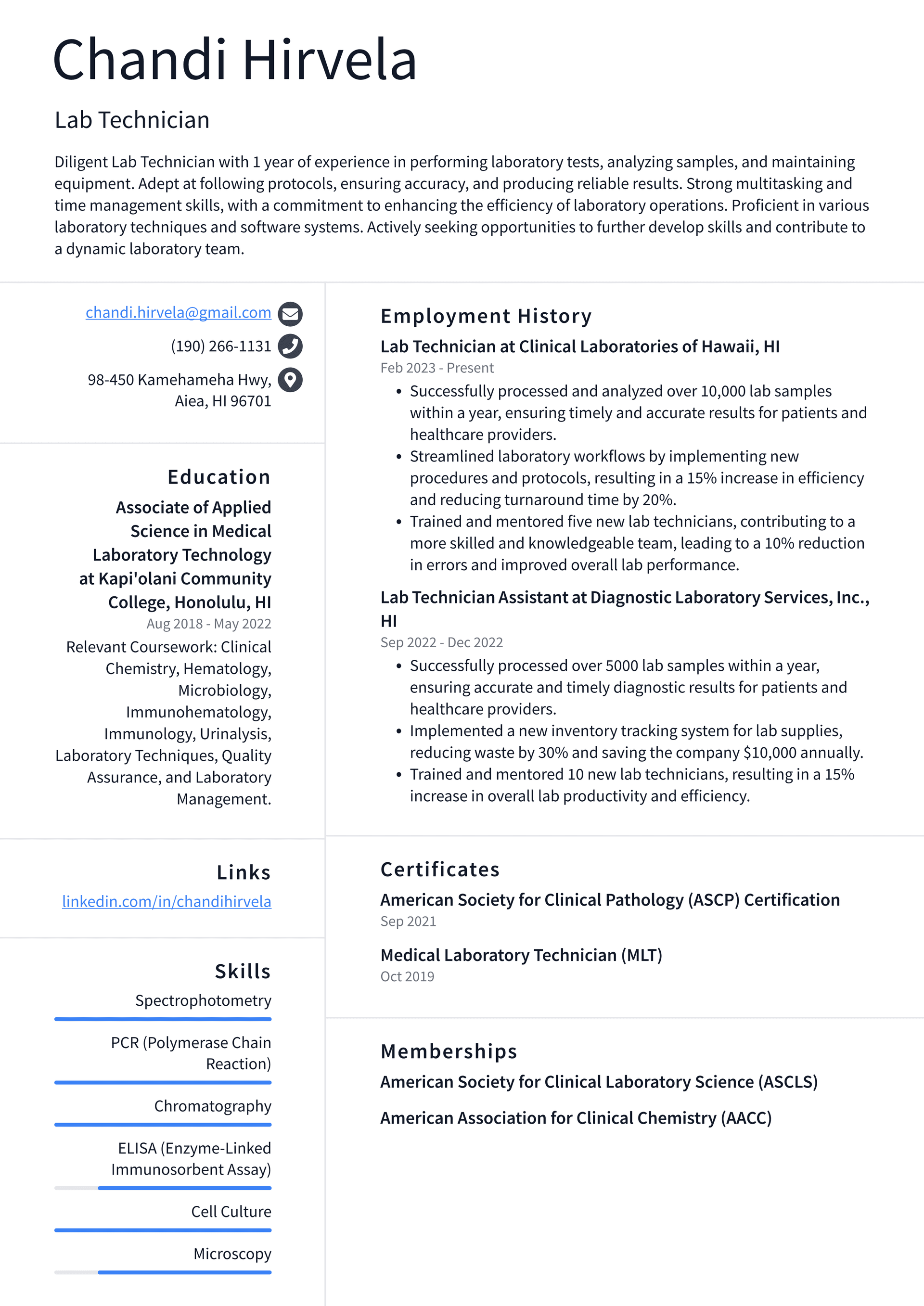 Tesla Lab Technician Resume Examples | ResumeCat