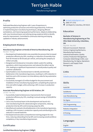 Tesla Manufacturing Engineer Resume Examples | ResumeCat