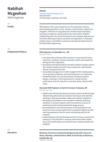 Tesla NVH Engineer Resume Examples | ResumeCat