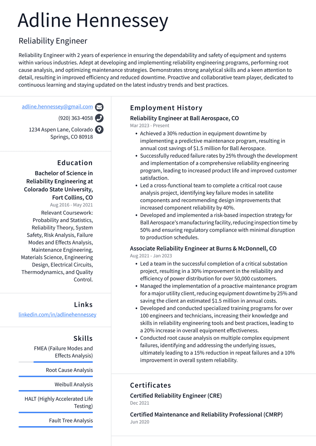 Tesla Reliability Engineer Resume Examples | ResumeCat